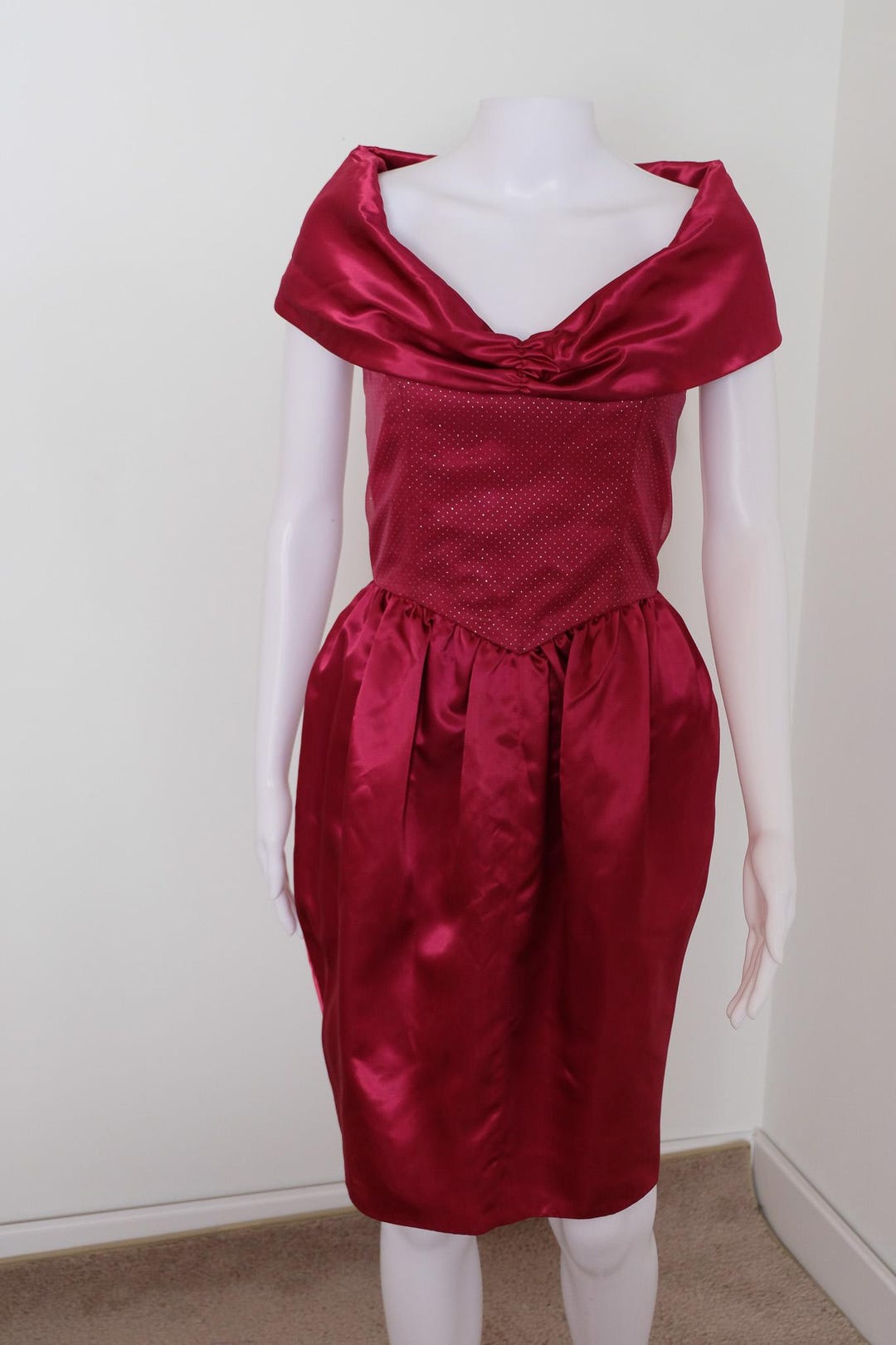 1990's Vintage Satin RED Burgundy Merlot Maroon Prom Dress Fit W/tulip ...