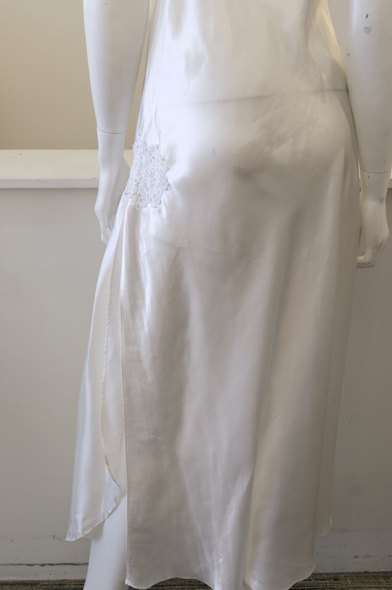 1990s Vintage White Satin Slip Dress Lingerie Floral … - Gem