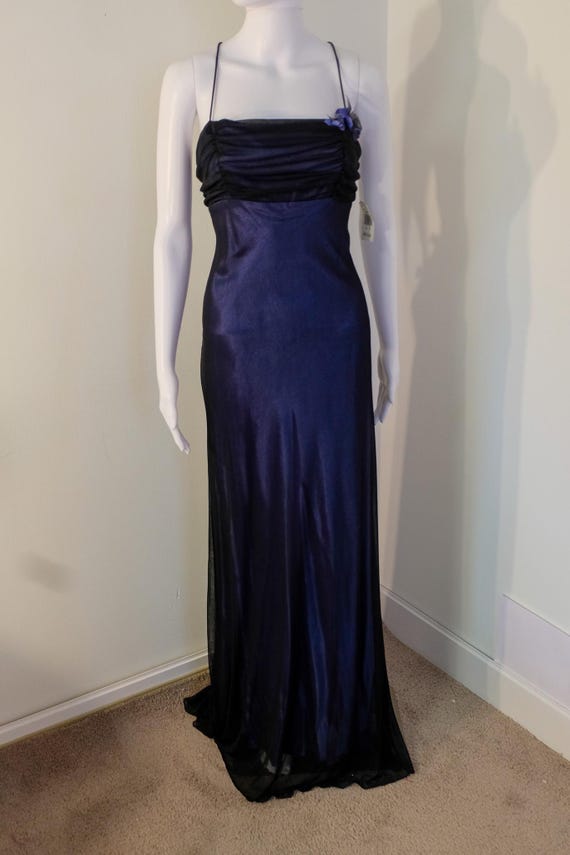 2000s Vintage Gown Black Blue Slip Dress Starlet St… Gem