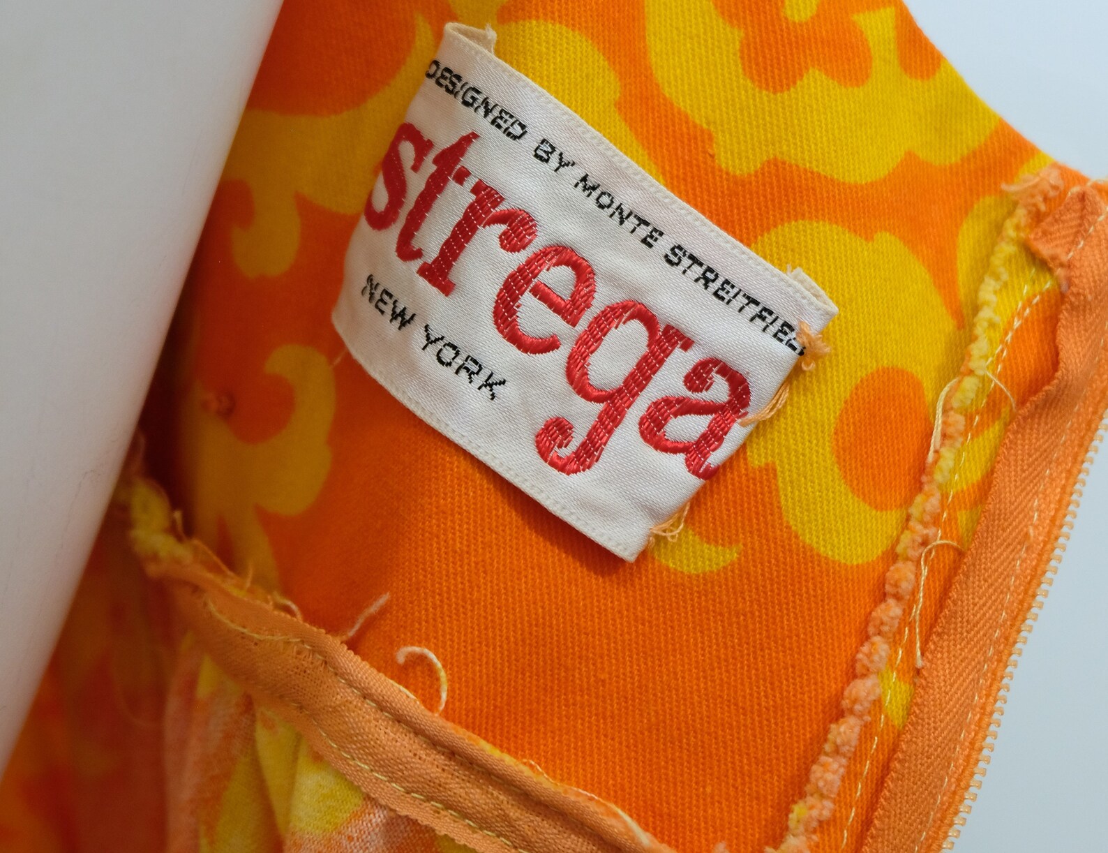 1960's Vintage Strega Floral Two Tone Orange & Yellow Cotton Empire ...