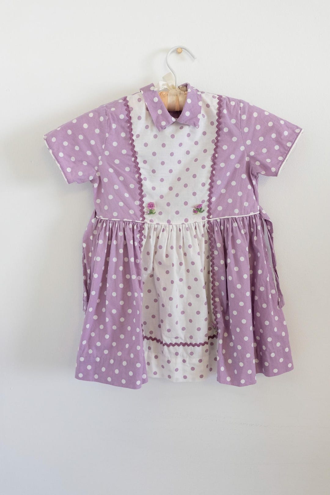 1950's Vintage Little Girl Dress Cotton Purple White Polka Dot Fabric ...