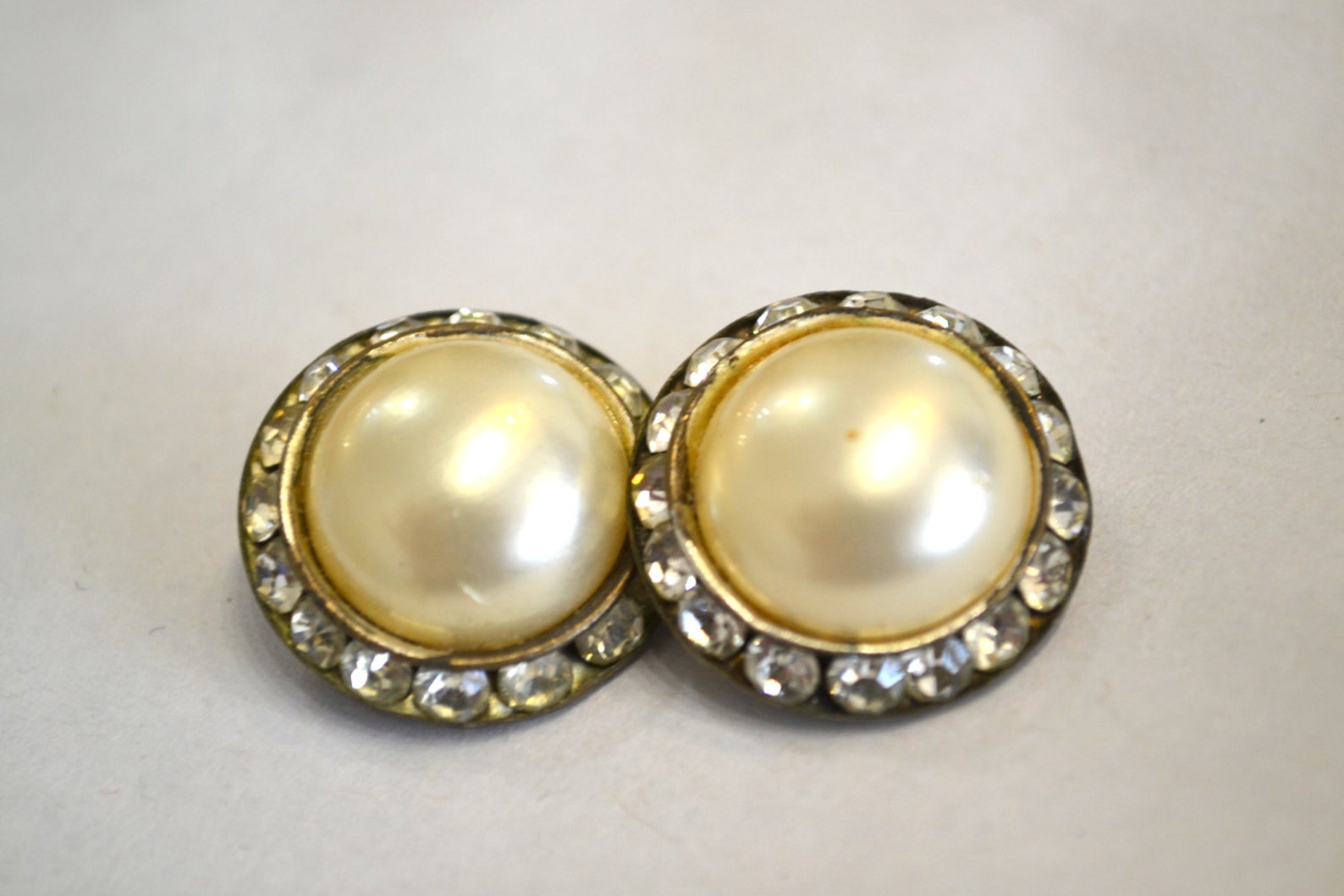 1950's Big Vintage Pearl With Encircled With Rhinestones - Etsy