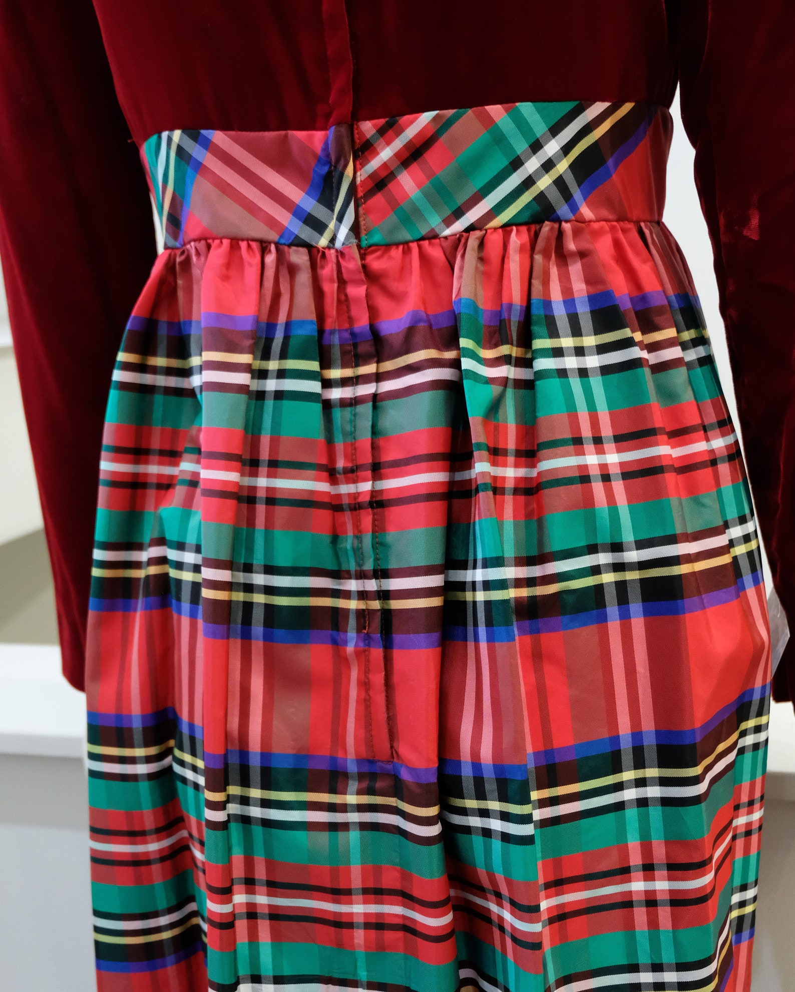 1970's Vintage Christmas Plaid Holiday Taffeta Maxi Gown Size 2- 4 With ...