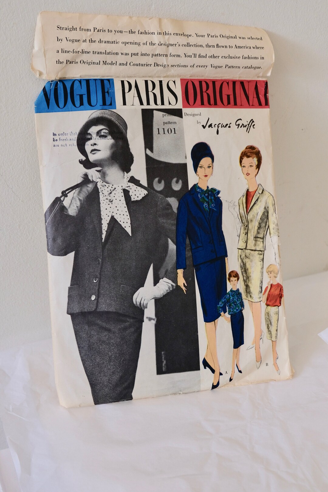 1960's Vintage Sewing Pattern Vogue by Jaques Griffe Suit & Blouse ...