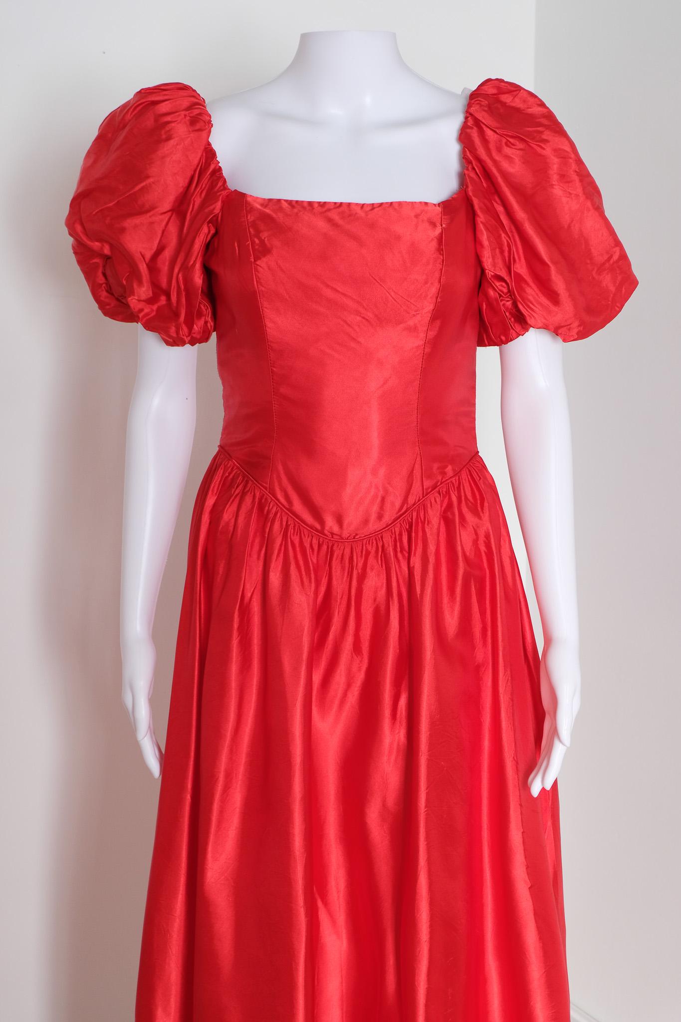 1980's Vintage Prom Dress RED Satin Fit and Flare Full Skirt Full Puff ...