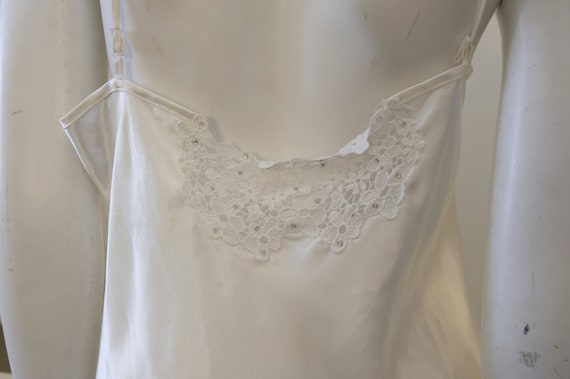 1990s Vintage White Satin Slip Dress Lingerie Floral … - Gem