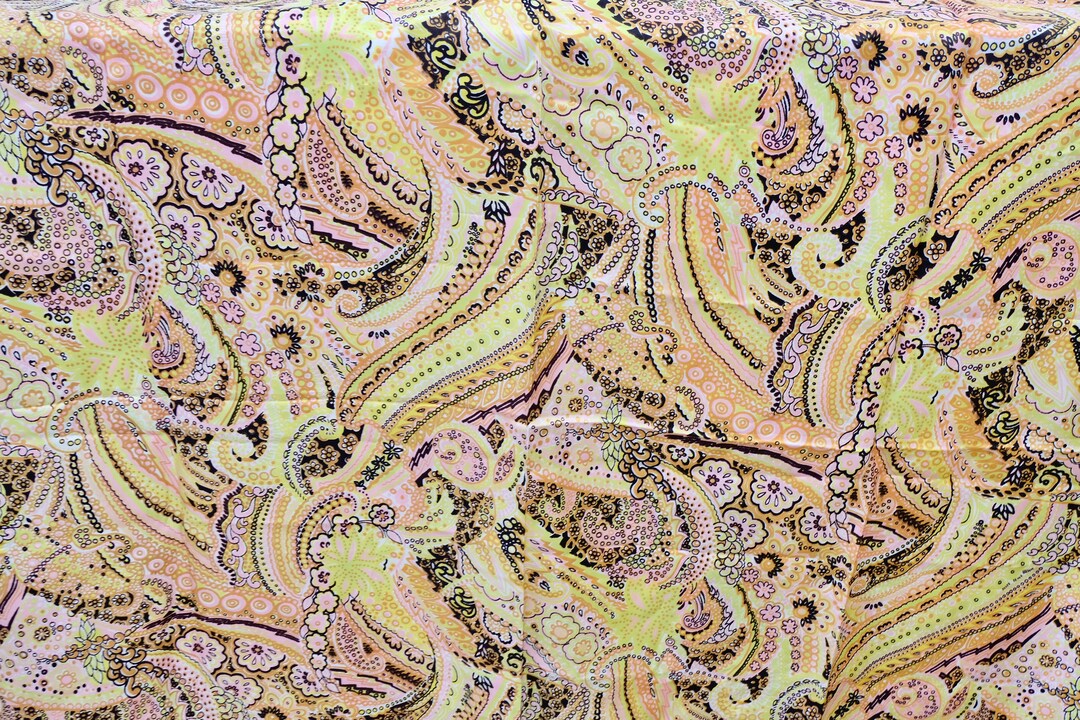 1960's Vintage Black White Yellow Pink Psychedelic Printed Rayon ...