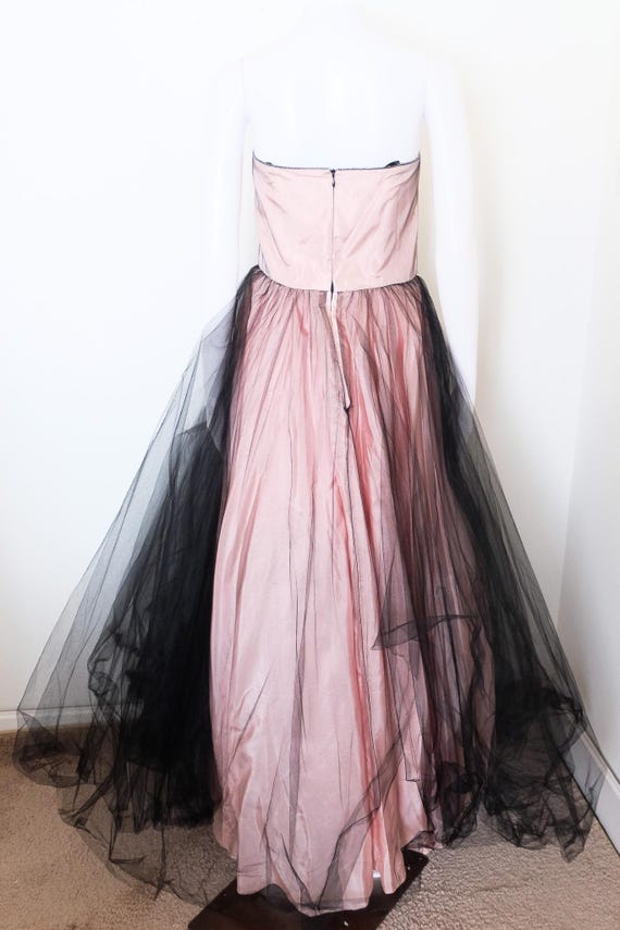 2000's Vintage Gown Black Tuille on Pink Strapless Pr… - Gem