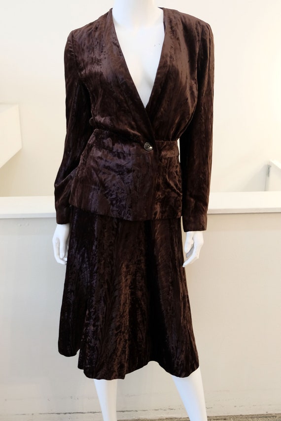 1970's Vintage Rayon Crushed Brown Velvet Two Piece W… - Gem