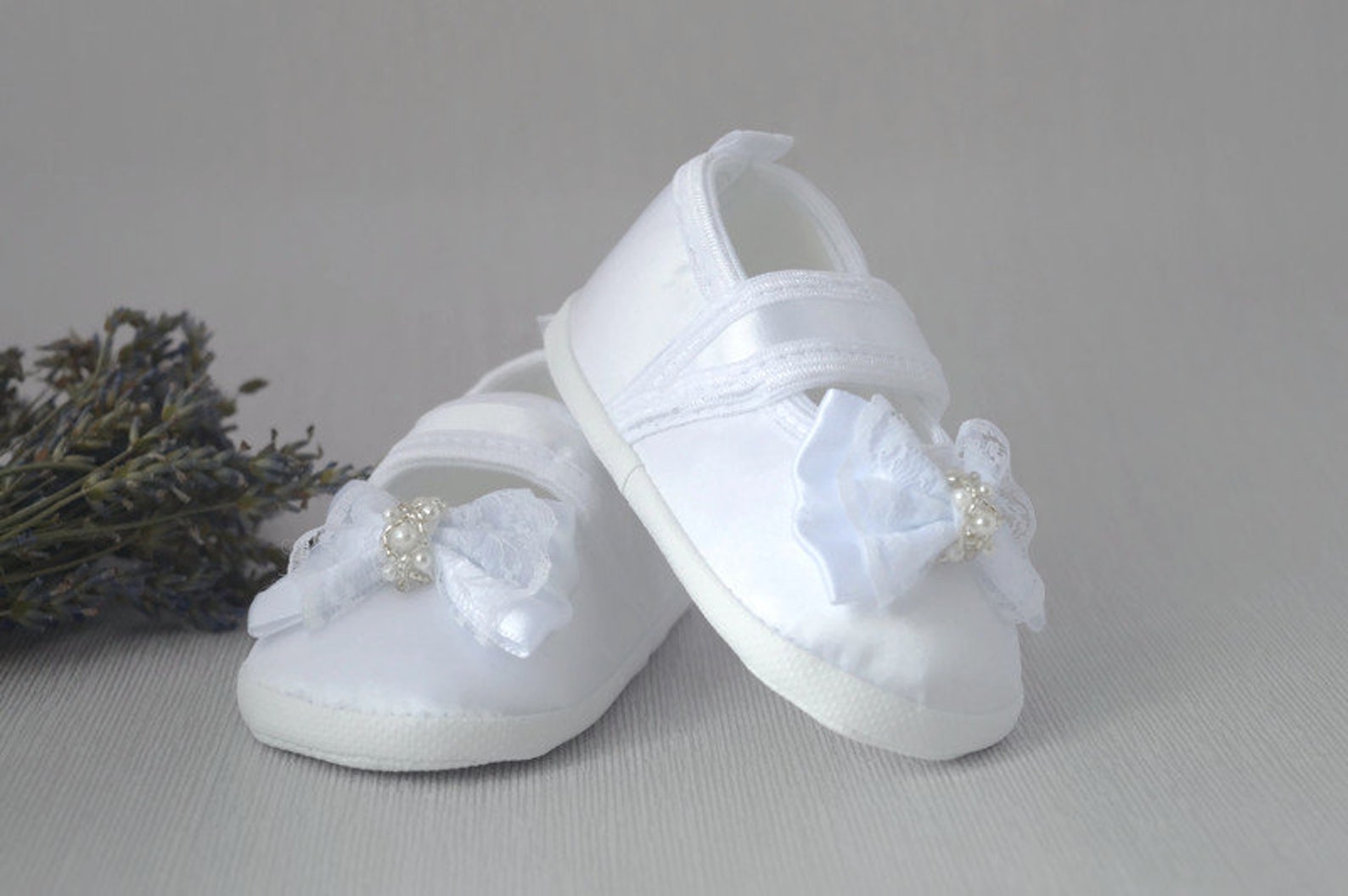 Baby Satin Shoes White Booties for Christening, Baptism Shoes With ...