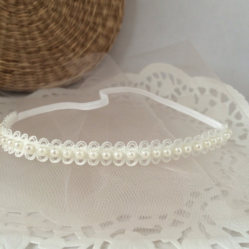 Baby Lace Tiara, Hair Band for Baptism, Christening, Lace and Pearl ...