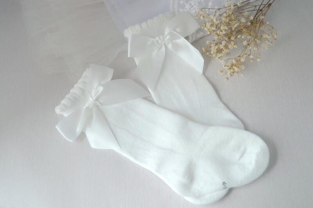 Baby off White Socks for Special Occasions, Baptism Bow Socks ...