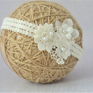 Baby Flower Hair Band for Baptism, Christening, Baby Ivory Lace and ...