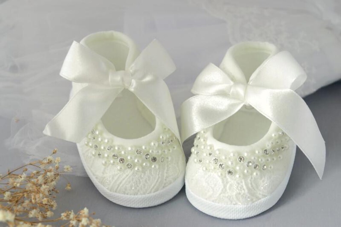 Baby Shoes for Christening, Baptism Shoes With Pearl Bow, Wedding Baby ...
