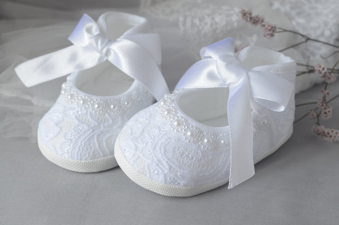 Baby Shoes for Christening, Baptism Shoes With Pearl Bow, Wedding Baby ...