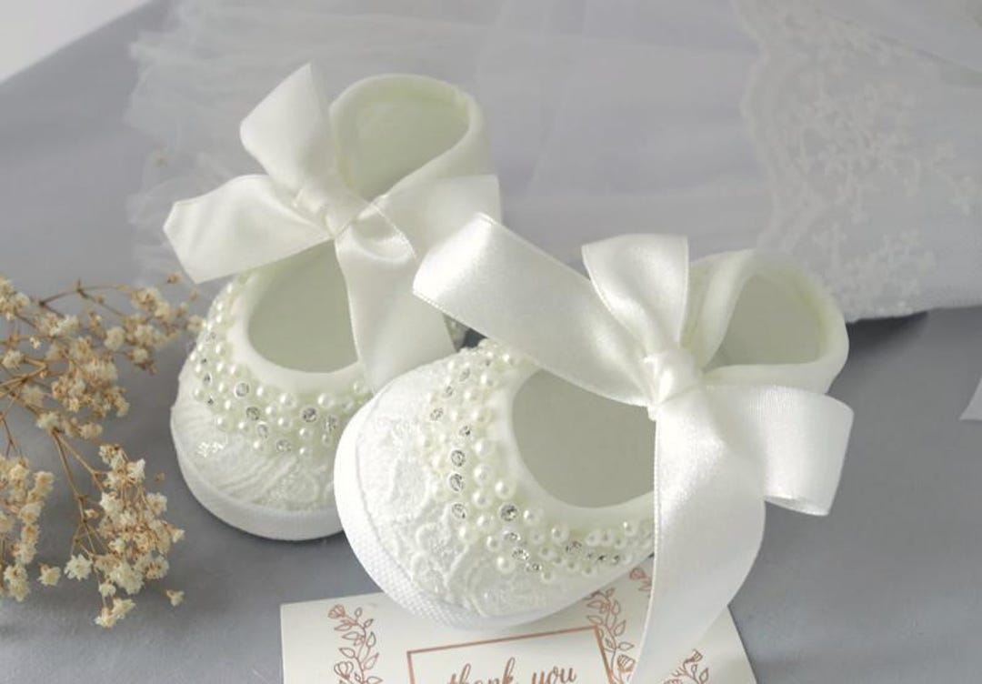 Baby Shoes for Christening, Baptism Shoes With Pearl Bow, Wedding Baby ...