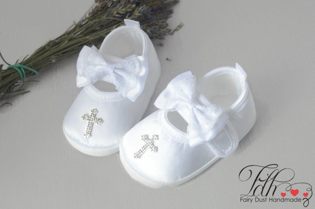 Baby Satin Shoes White Booties for Christening, Baptism Bow Shoes With ...