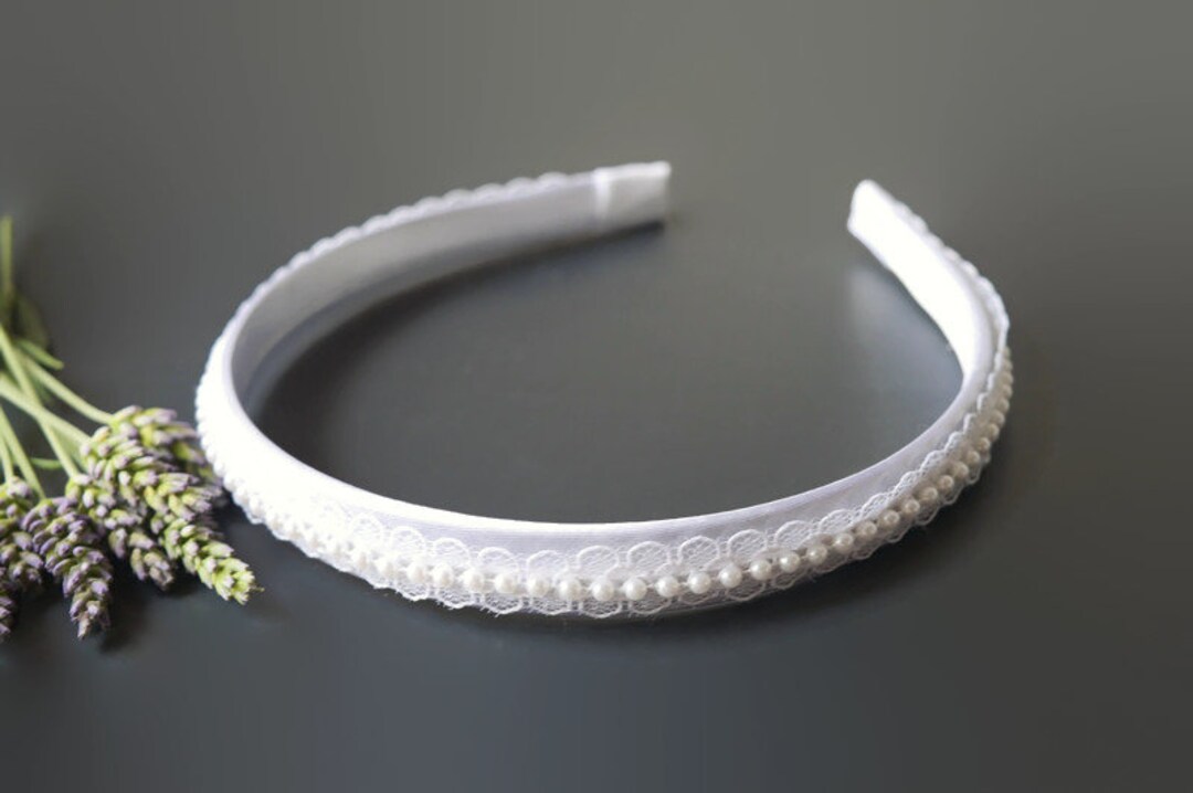 Baby Lace Tiara Pearl Alice Band for Baptism, First Holly Communion ...