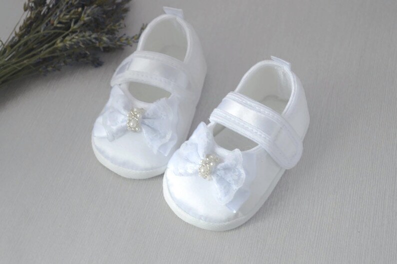 Baby Satin Shoes White Booties for Christening, Baptism Shoes With ...