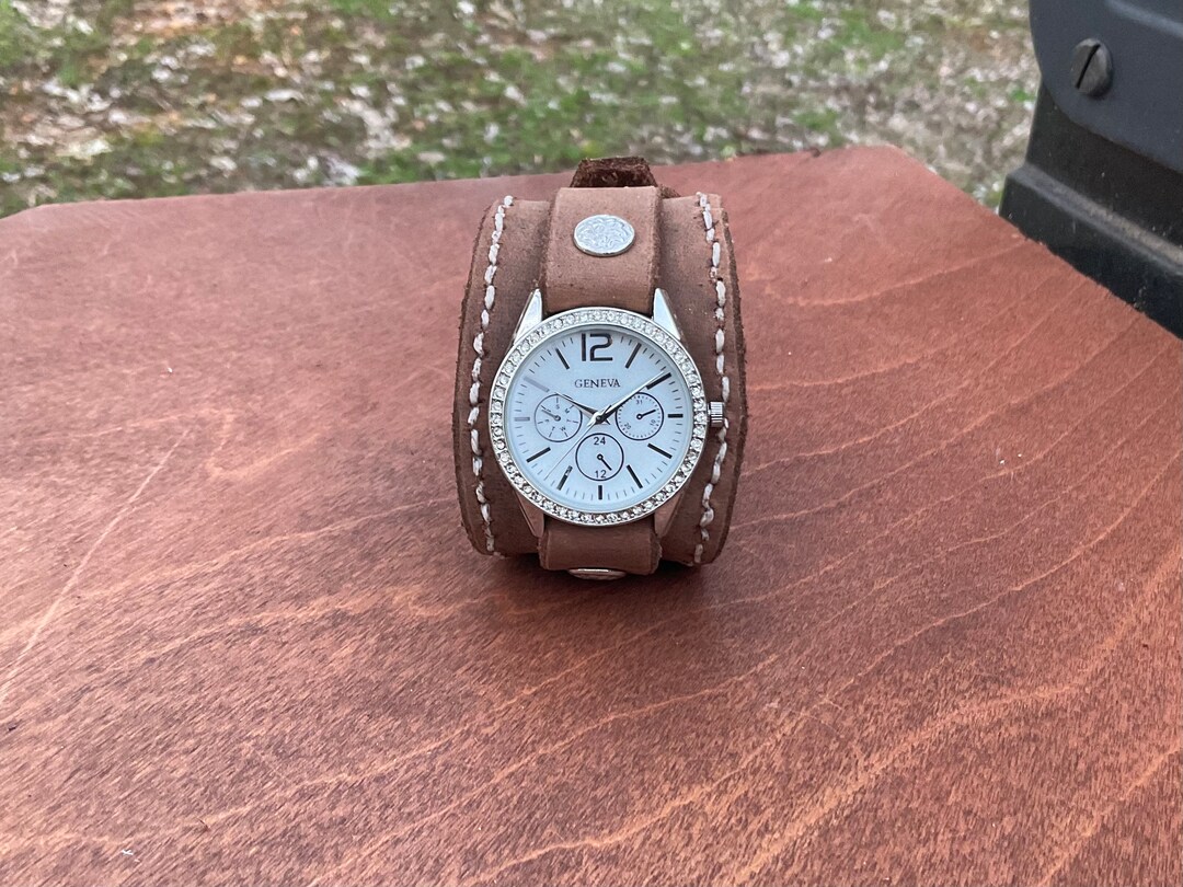 Womens Tan Leather Cuff Watch With Buckle - Etsy