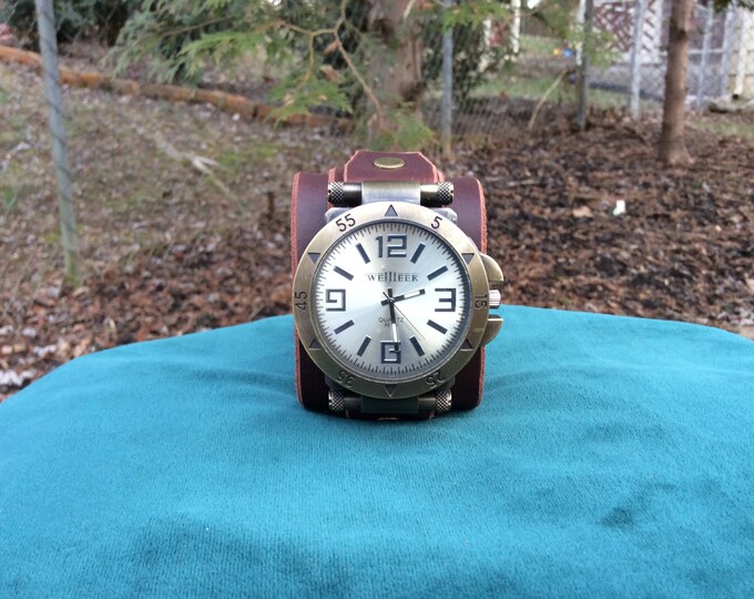 Brown Leather Cuff Watch With Bronze Face and Buckle - Etsy