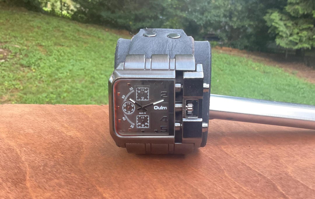 Very Large All Black and Cuff Watch With Dual Timezones - Etsy