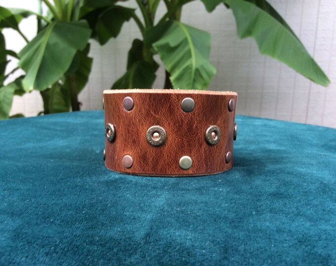 Brown Leather Cuff With Shotgun Shell Rivets - Etsy