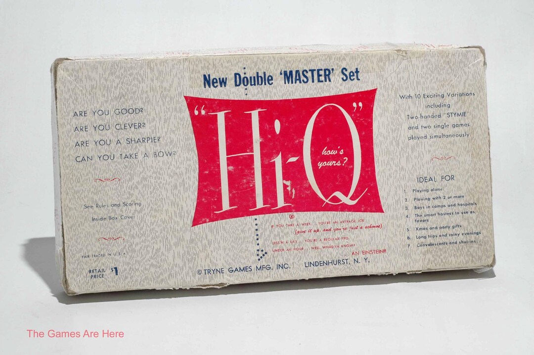 Hi-q Double Master Set Game - Tryne Games 1954 W Box Wear (read ...