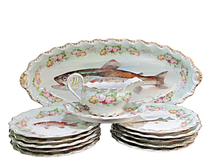 Antique Limoges France, LS & S, Coiffe Star, 13pc Fish Serving Set, 24 ...