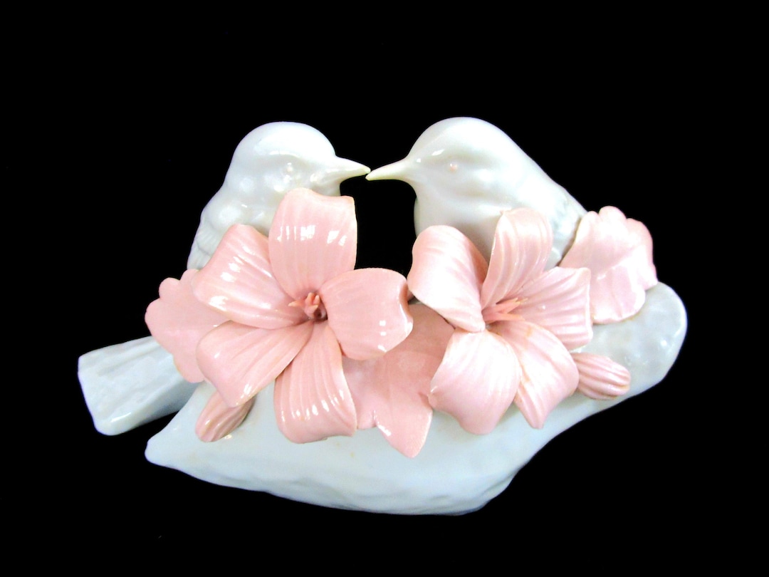 Capodimonte Birds With Pink Flowers, Fine Italian Porcelain, White ...