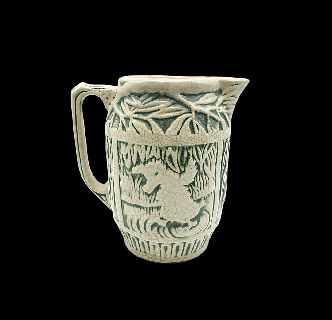 Weller Pottery Pitcher, Zona the Splashing Duck, Green Glaze, Art ...
