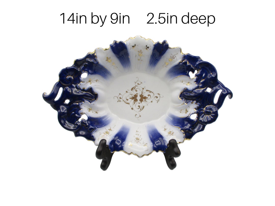 Cobalt Flow Blue Bowl, Console or Serving Dish, Heavy Scrolled Border ...
