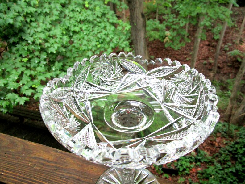Antique Cut Crystal Compote Tall Long Stemmed Compote - Etsy