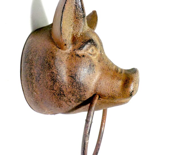 Cast Iron Pig Head Towel Ring, Large Cast Iron Pig With Ring, Kitchen ...