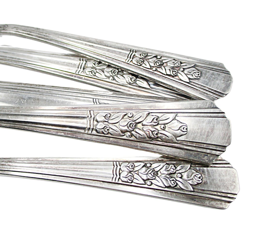 Rogers Oneida Rosalie Silver Plate Flatware, 1930s Rosebud 5pc Place ...