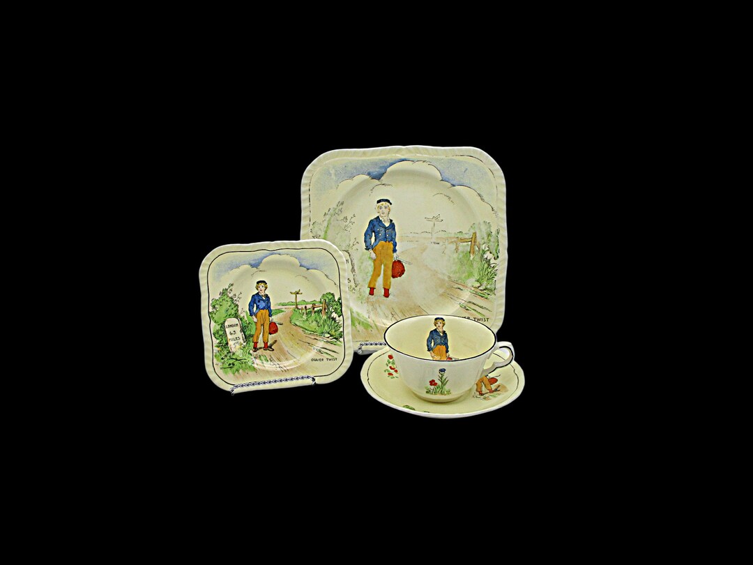 Charles Dickens Character Dish Set, Oliver Twist, 4pc Set, Luncheon and ...