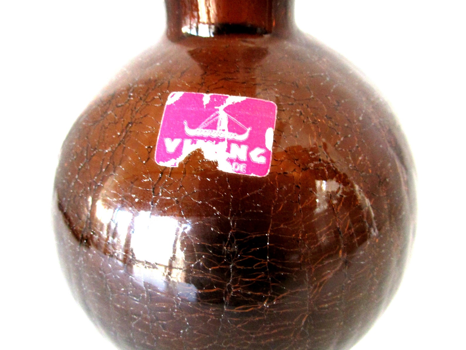 Viking Glass Vase, Brown Crackle Glass Base, Made in USA, Collectible ...