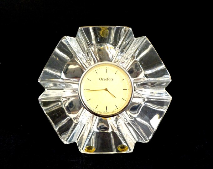 Vintage Orrefors Crystal Clock, Desk Clock, Mantle Clock, Orrefors ...