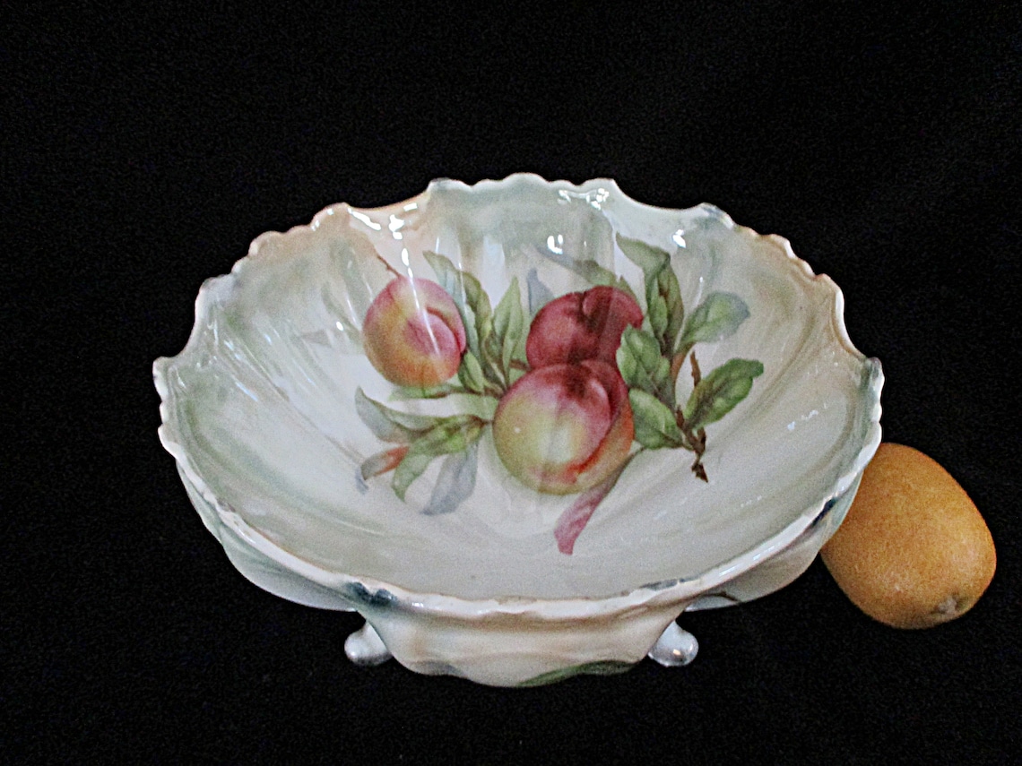 Large Fruit Bowl Hand Painted Fruit Design Footed and | Etsy