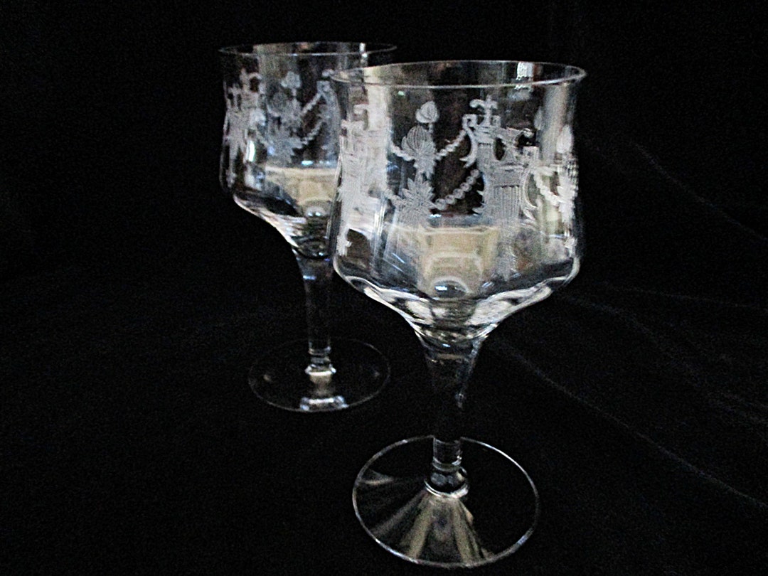 Morgantown Richmond Goblets, Set of 2, Optic Panel, Etched Crystal ...