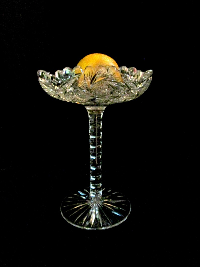 Antique Cut Crystal Compote Tall Long Stemmed Compote | Etsy