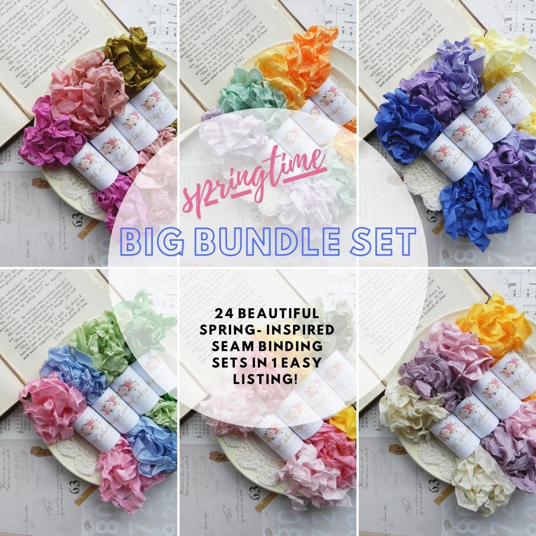 Springtime Seam Binding Ribbon Set: 24 Hand Crinkled Bundles - Etsy