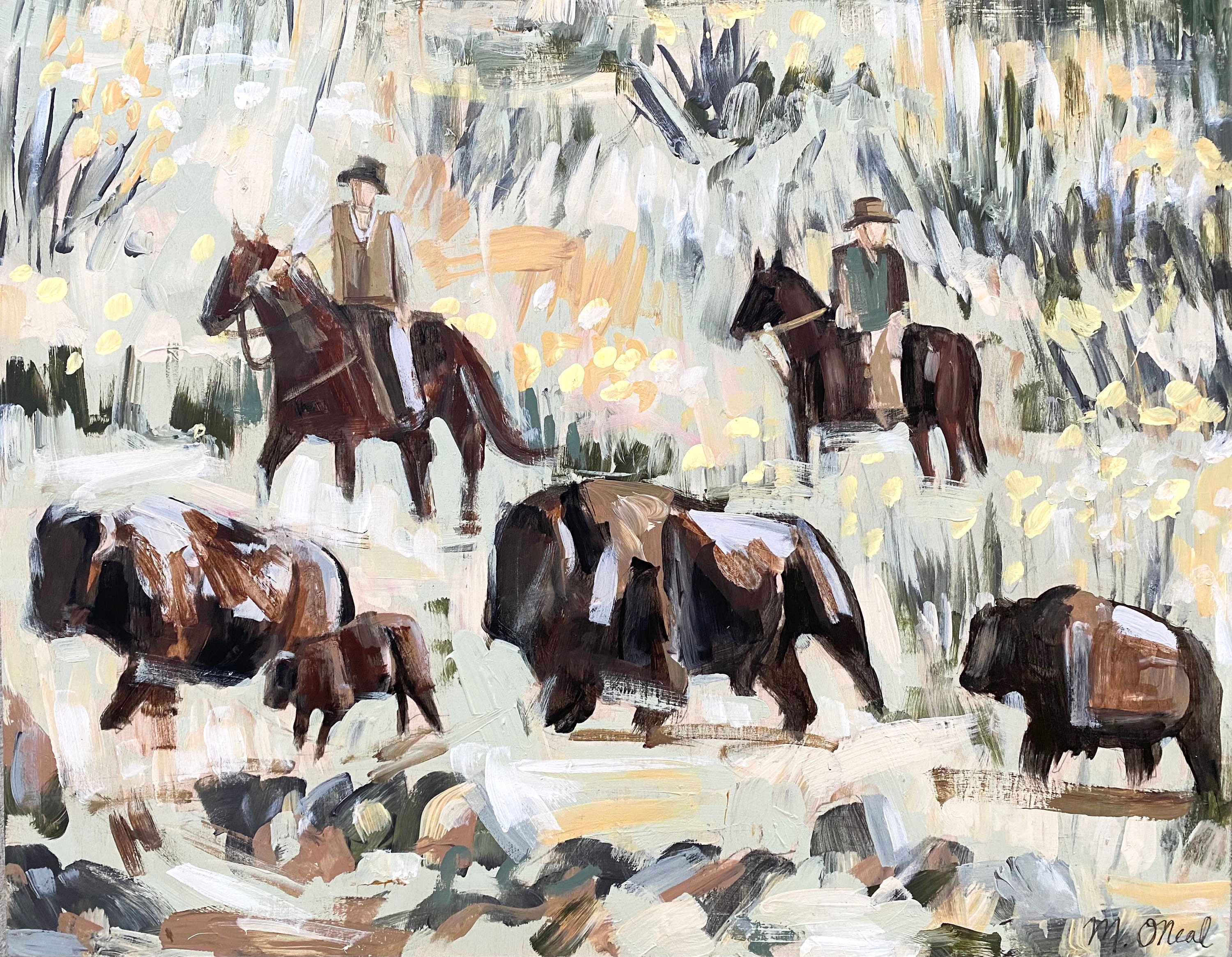 Cowboy art print buffalo horse ranch desert landscape | Etsy