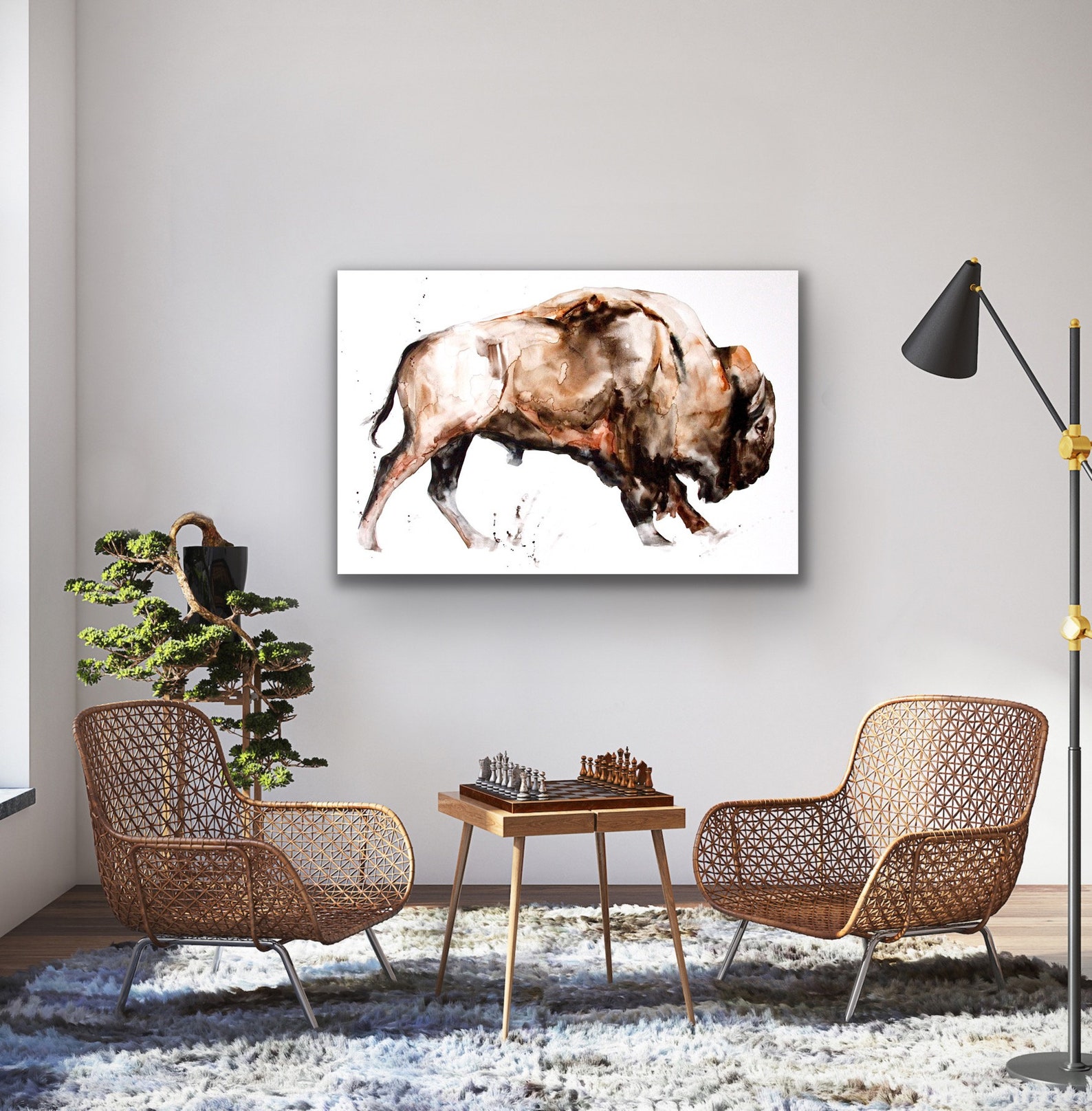 Large Buffalo Running Wild Bison Wildlife Canvas Art Print Reproduction ...