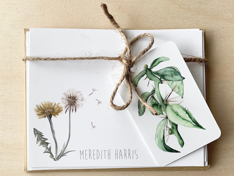 Stationary Flat Card Set Personalized Watercolor Botanical Dandelion ...