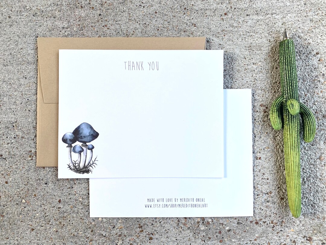 Mushroom Stationary Flat Card Set Thank You Watercolor Blue Fungus ...