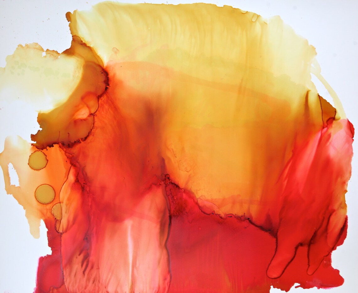 Red Yellow Abstract Art Original 20 X 24 Inch Ink Painting by - Etsy