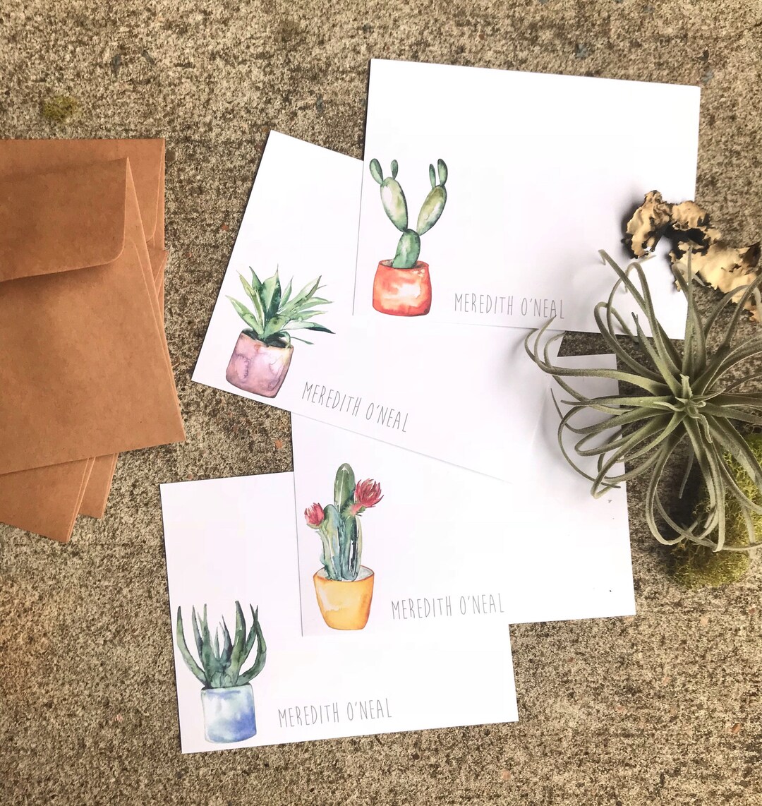 Custom Cacti and Succulent Variety Stationary Flat Watercolor Card Set ...