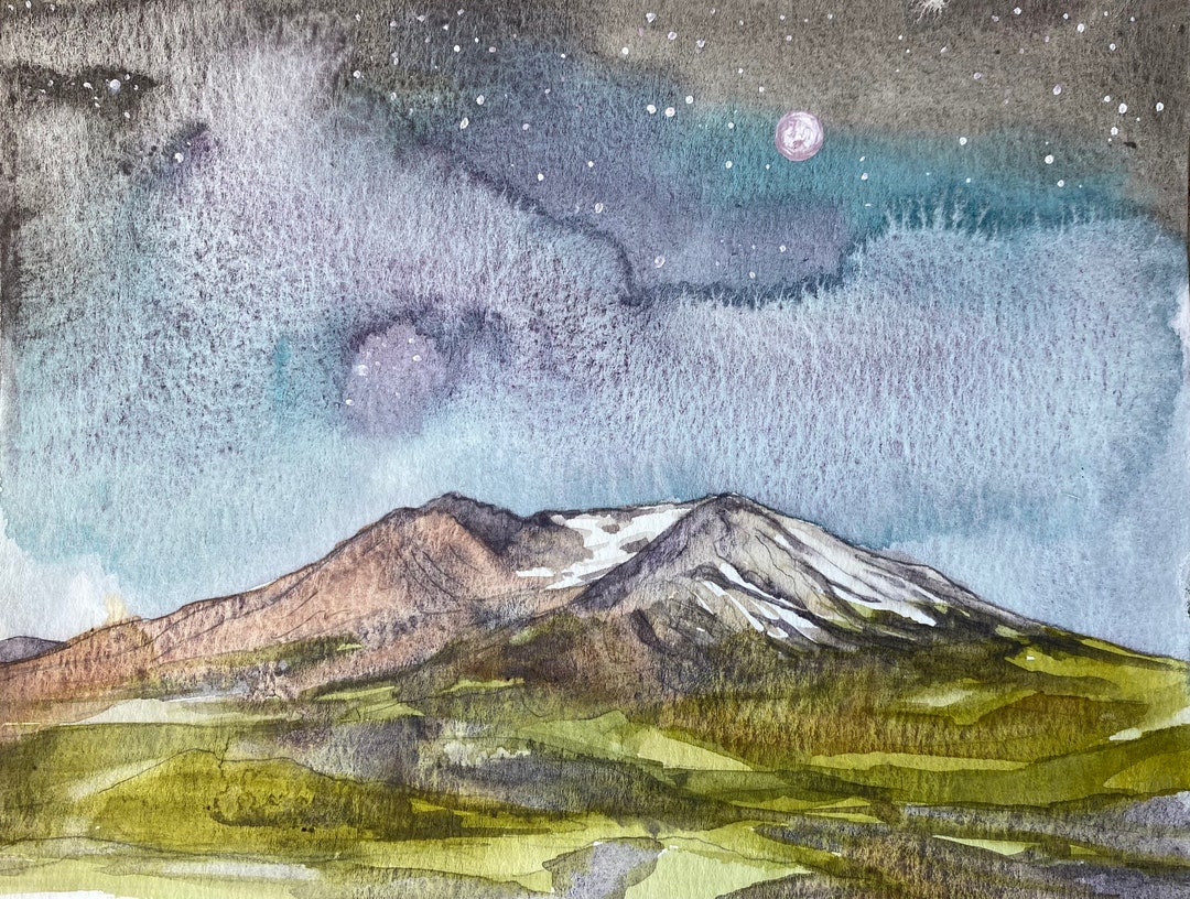 Mount St Helens Watercolor Mountain Landscape Original Painting Mount ...