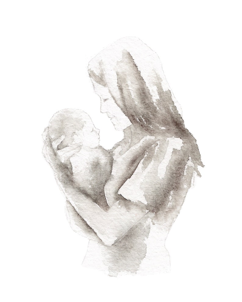 Mother and Child Newborn Art Print Reproduction of Original Watercolor ...